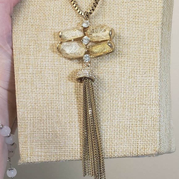 Erica Lyons | Jewelry | Erica Lyons Gold Tone Double Link Long Tassel ...